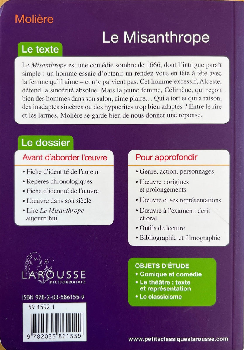 Le Misanthrope by Molière - Petits Classique Larousse - Book in French ...